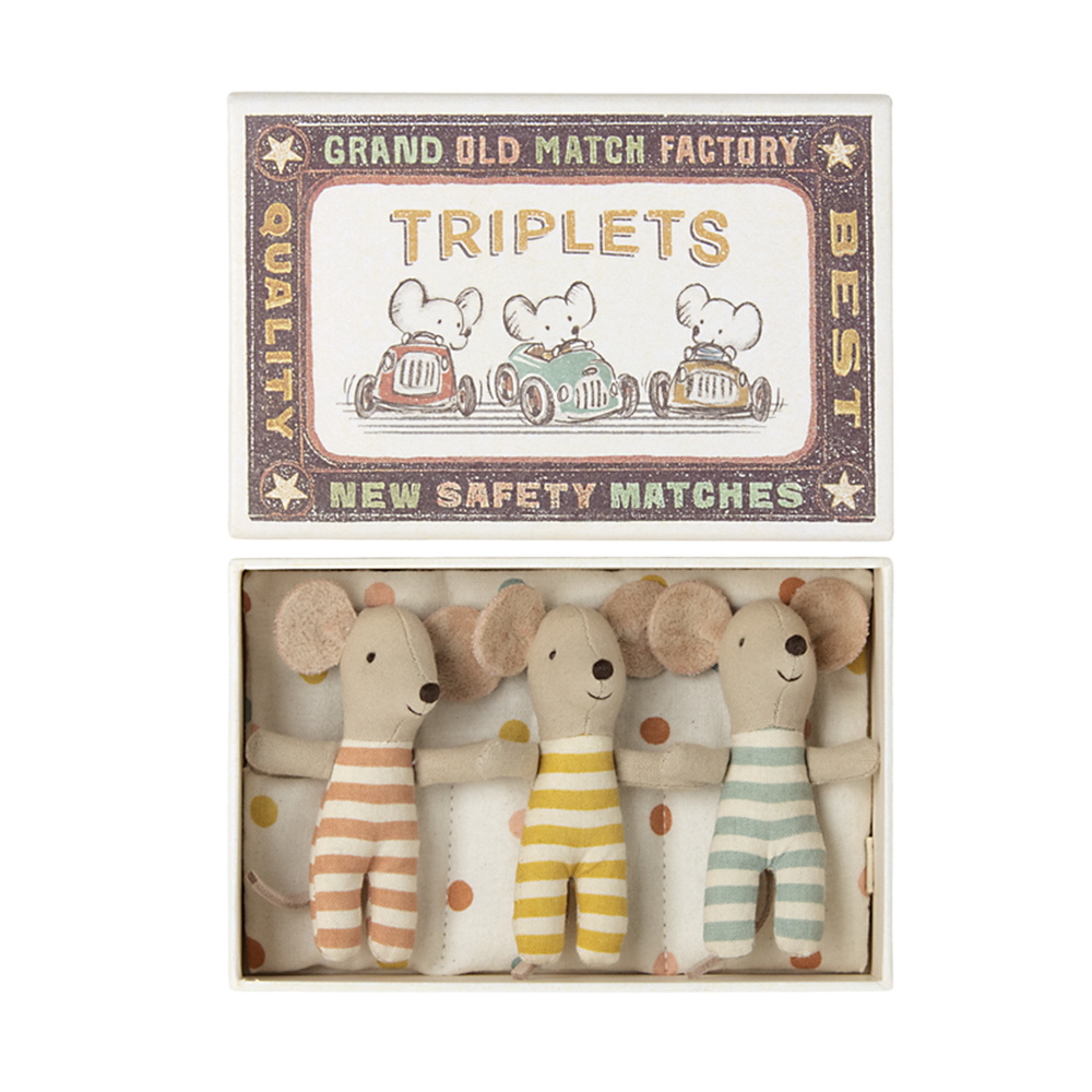Maileg Triplets - Baby Mice In Matchbox - Striped