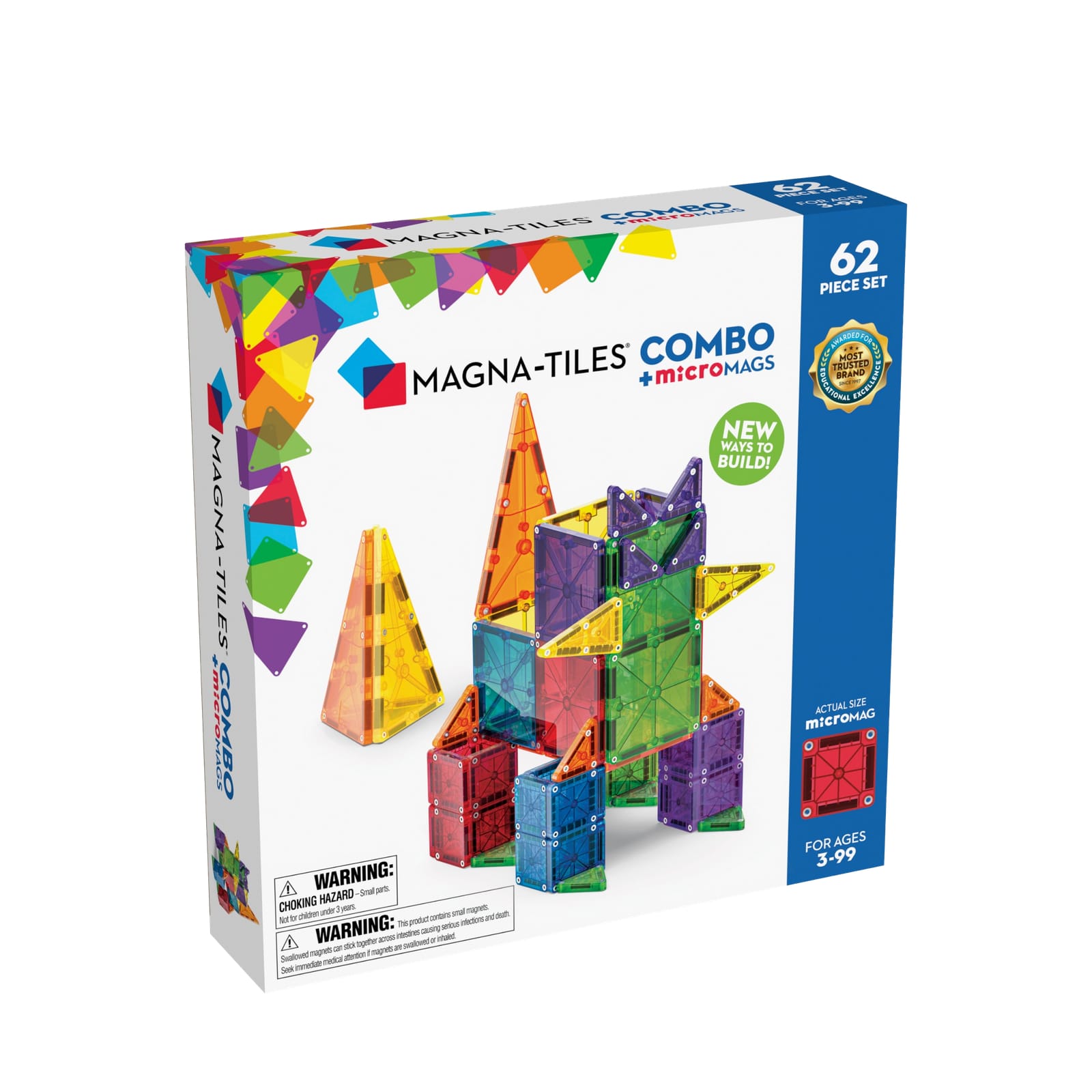 Magna-Tiles Combo Classic Tiles with microMAGS - 62 Piece Combo Set