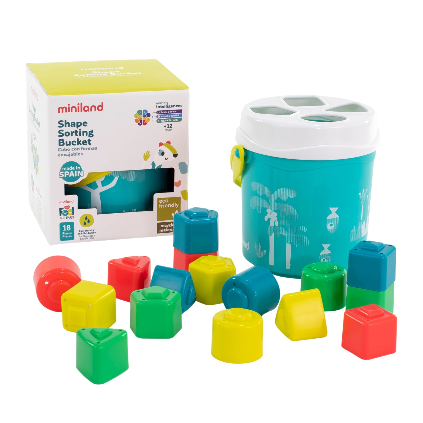 Miniland Shape Sorting Bucket - Turquoise