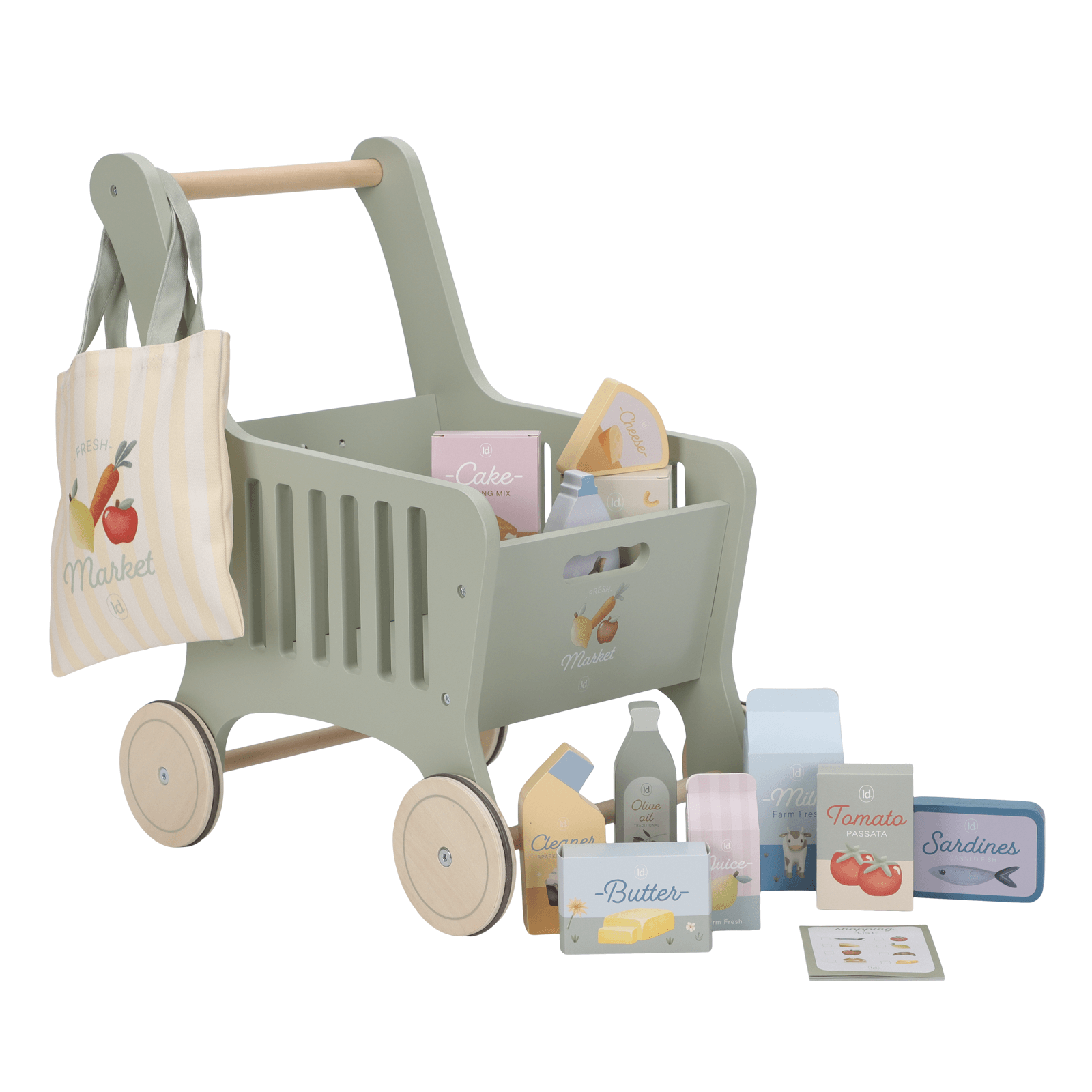 Little Dutch Wooden Shopping Cart - 13 Pieces