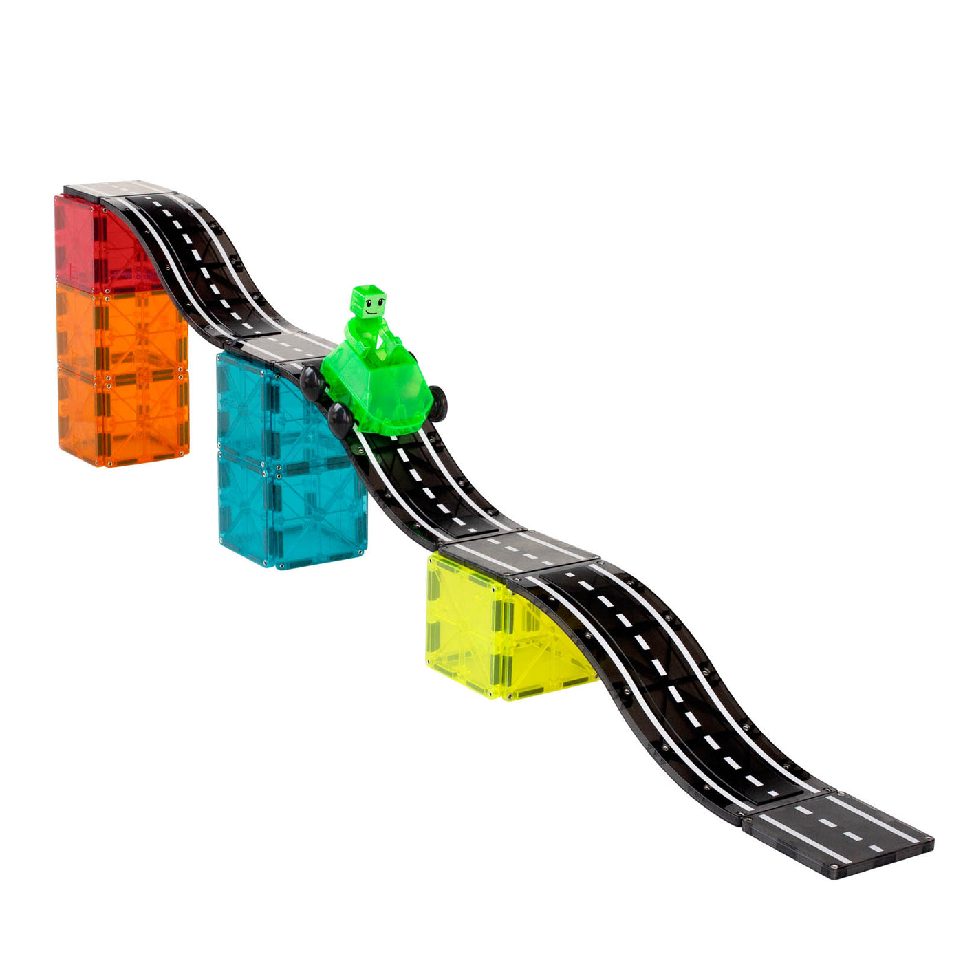 Magna-Tiles Downhill Duo - Roads and Cars 40 Piece Set Stacking Toys