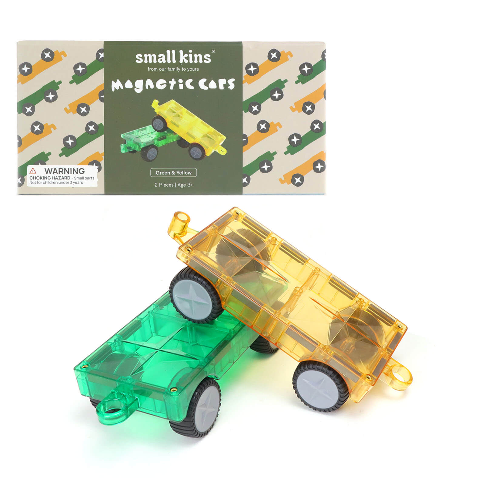 Small Kins Magnetic Cars - Green & Yellow 2 Pieces