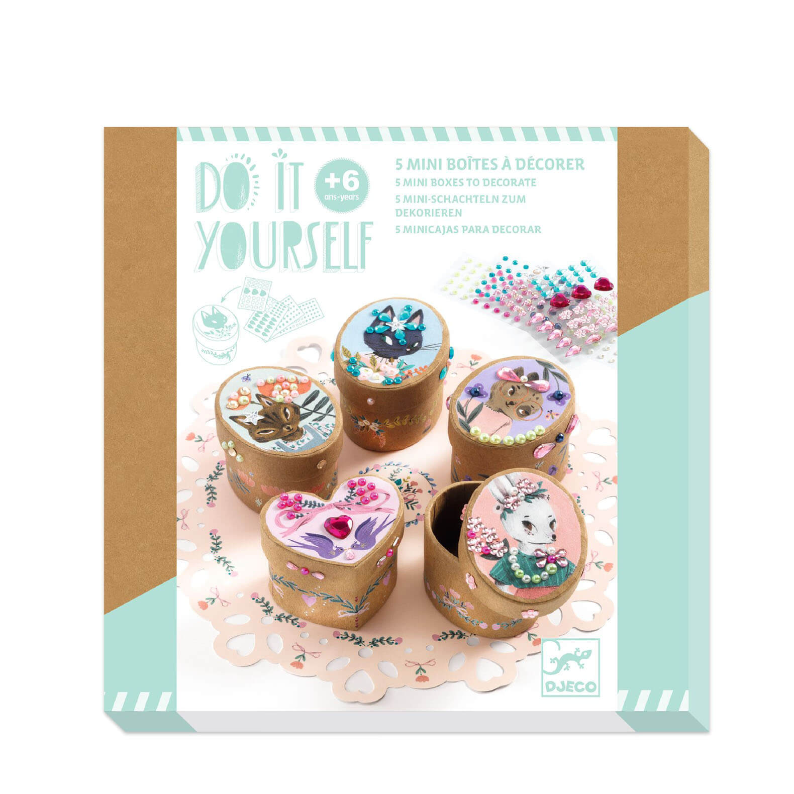 Djeco Do It Yourself Mosaics Craft Set - 5 Adorable Mini Boxes